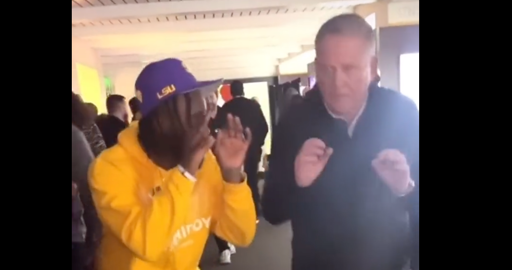LSU football: Brian Kelly learning Griddy dance inside locker room