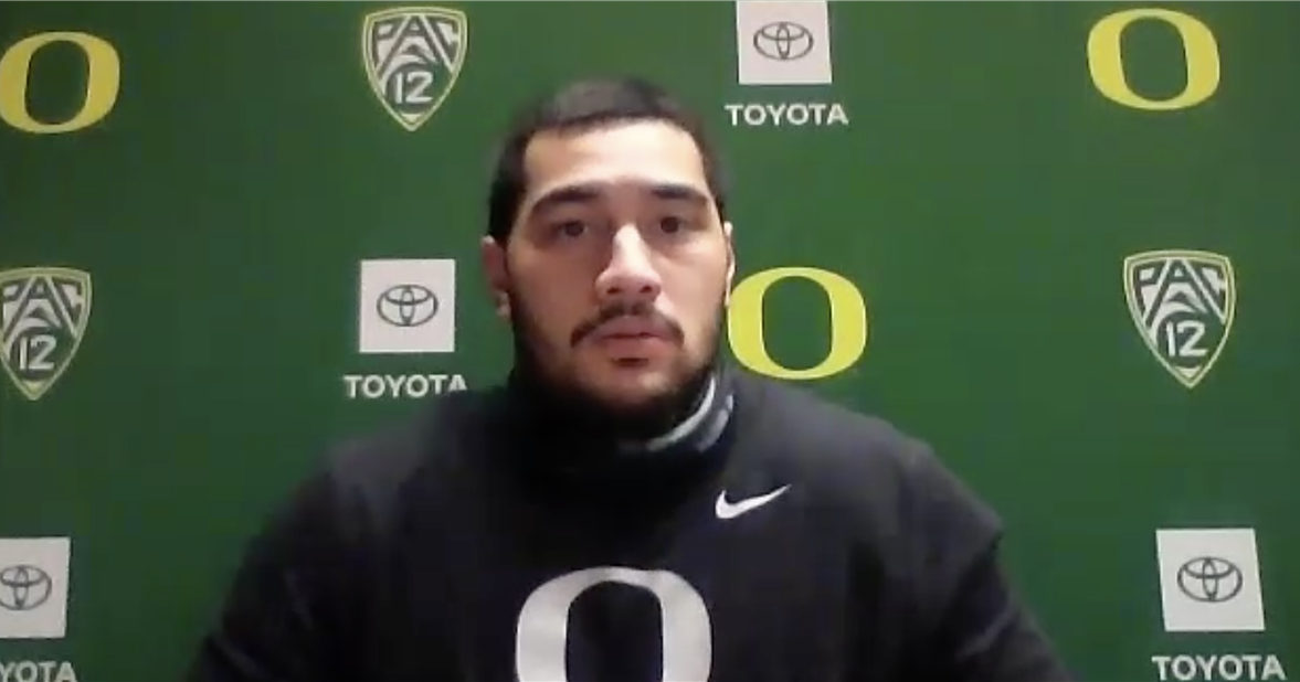 Watch: Oregon DL Austin Faoliu talks after Ducks loss to Cal