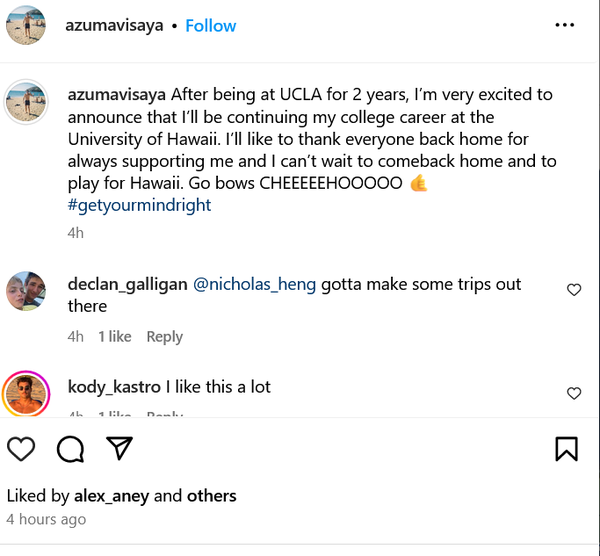 Hawaii men's tennis gets UCLA transfer, A Visaya