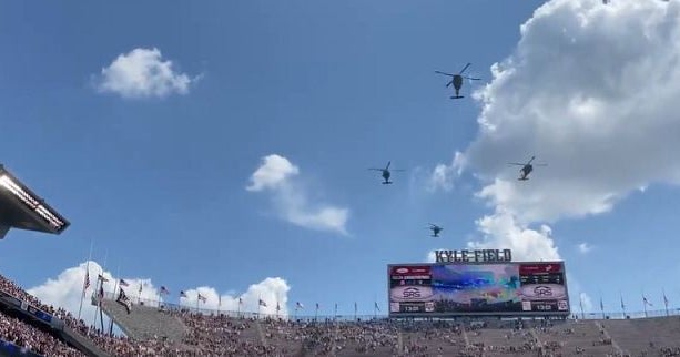 WATCH: Four Blackhawks take part in Kyle Field flyover