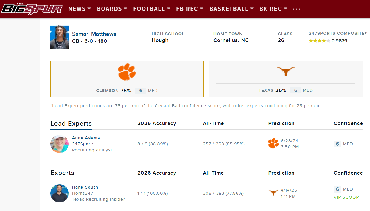 Crystal Ball for Samari Matthews to TX