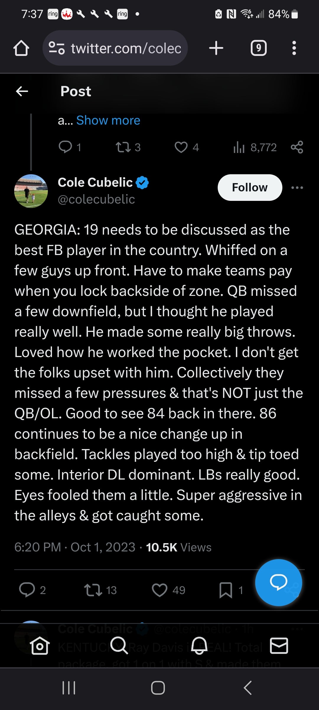 Cole Cubelic take on UGA