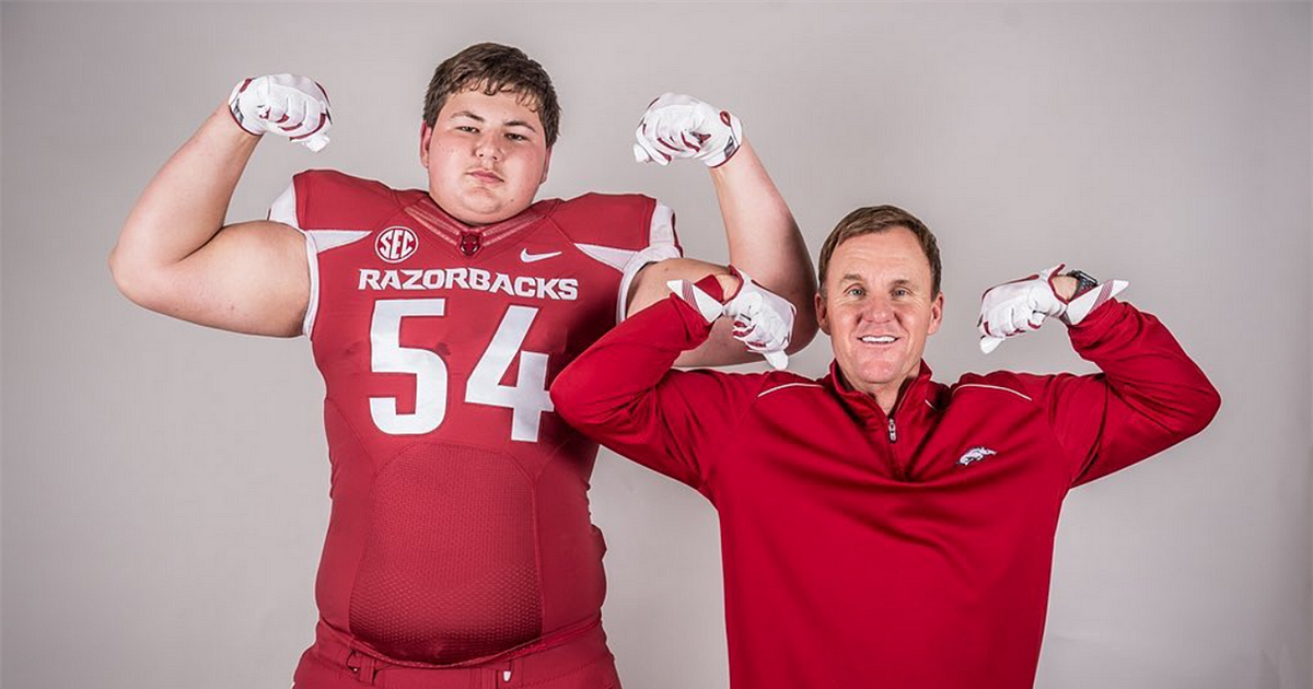 6-9, 350 lb OL Joseph Stone has Arkansas atop list