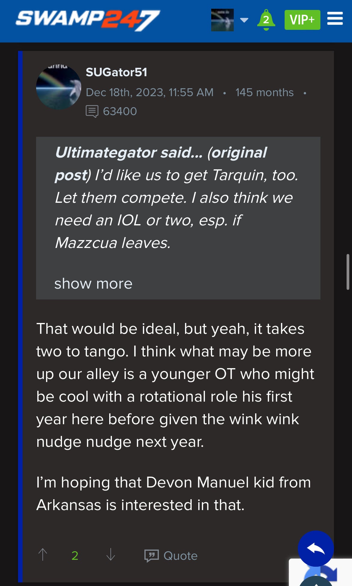 Gators add commitment from former Arkansas OL Devon Manuel
