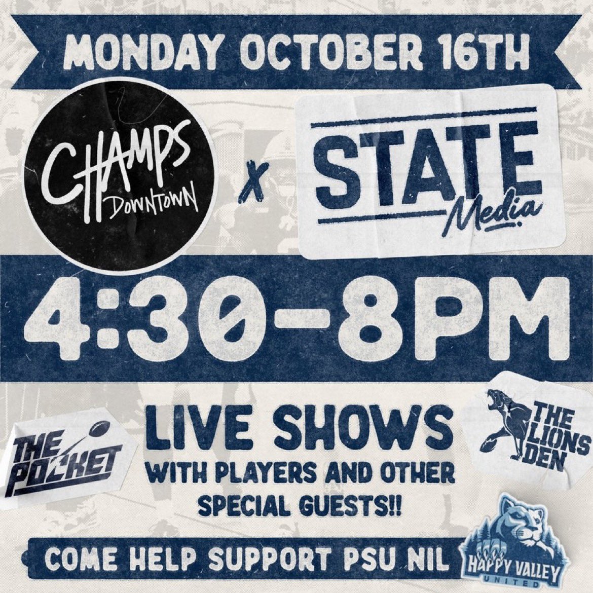 LIVE EVENT AT CHAMPS DOWNTOWN WITH PENN STATE PLAYERS