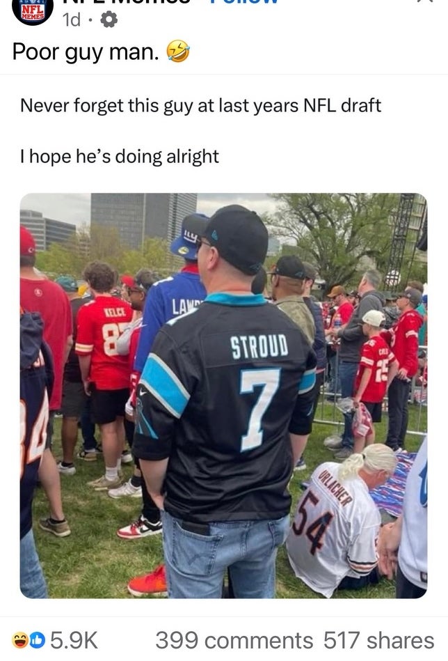 Prayers for this Panthers fan from last year’s draft